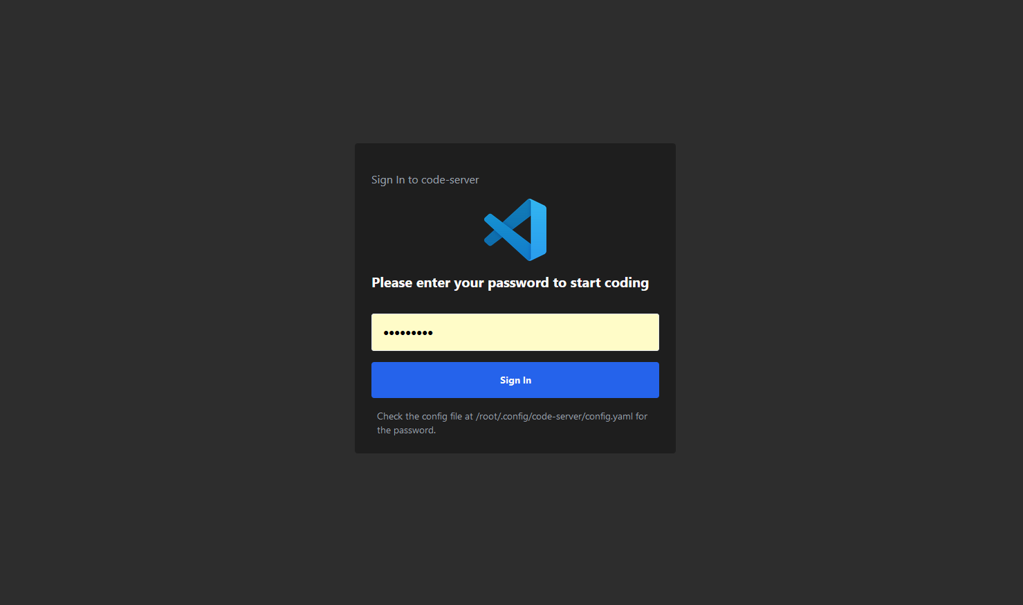 Dark Mode Login Page for Code-Server | code-server-dark-mode-login-page